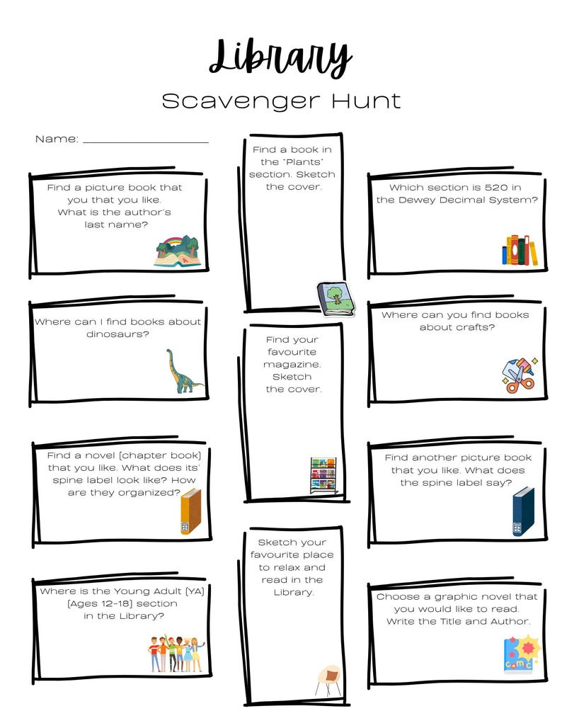 School Library Scavenger Hunt Printable | 1-page Orientation Activity ...