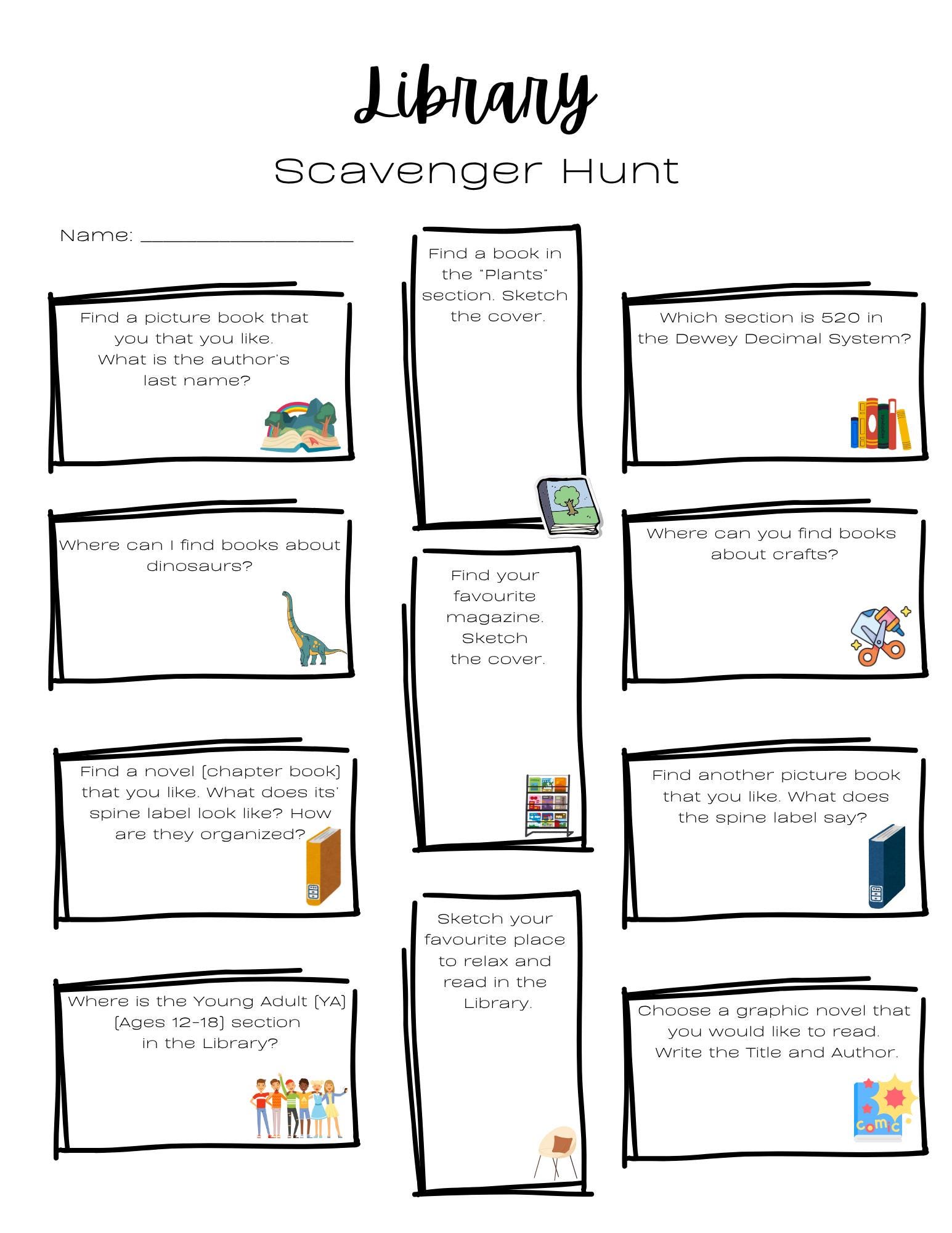 School Library Scavenger Hunt Printable | 1-page Orientation Activity ...