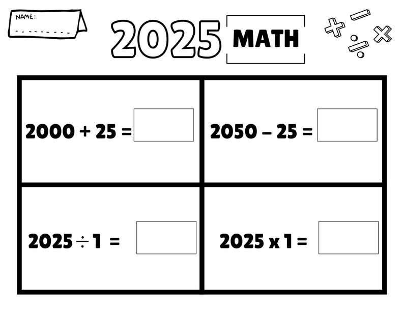 2025 New Year Math Activity - Etsy