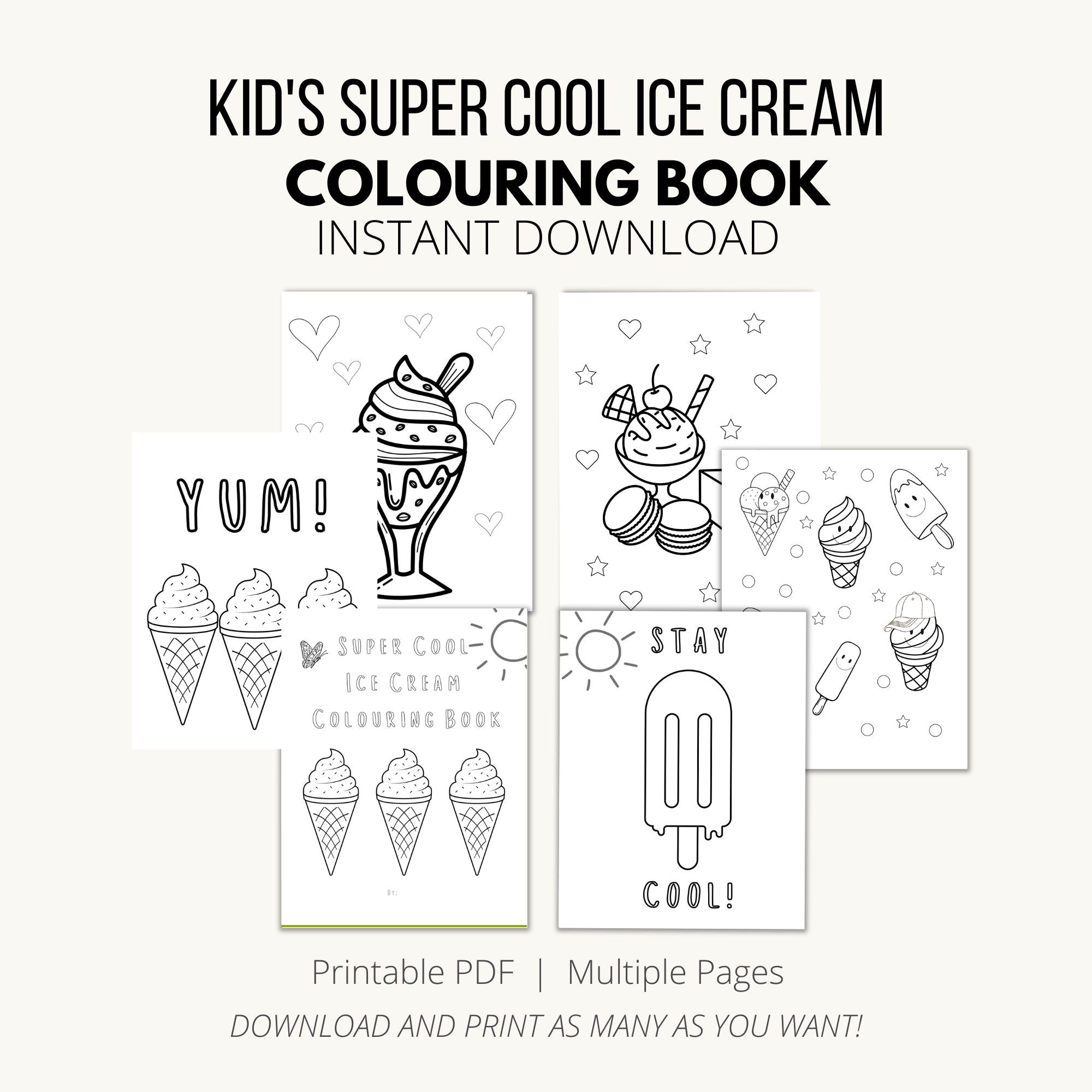 Kids' Super Cool Ice Cream Colouring Book (cover + 5 Pages) - Etsy Canada