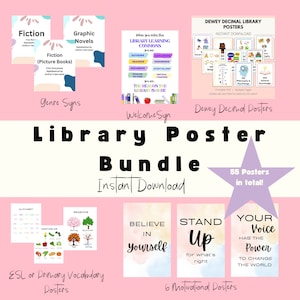 Library Poster BUNDLE - 55 Digital Poster Downloads - School Library ...