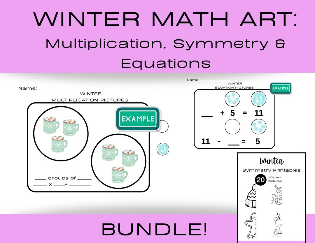 Winter Holiday Math Art Bundle – Symmetry, Multiplication, and Equation ...