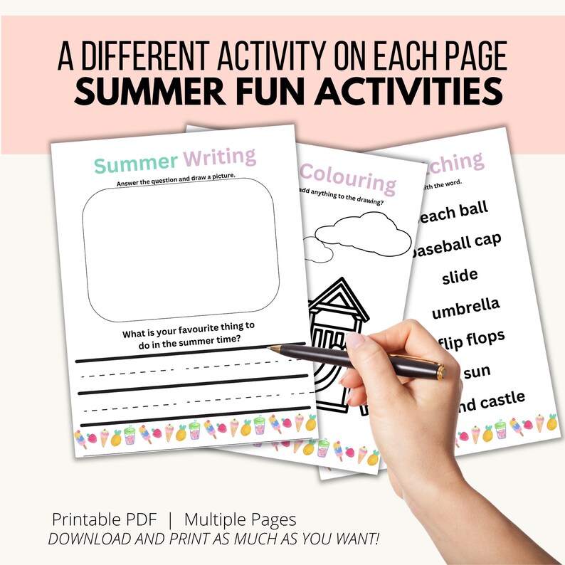Summer Writing Activity Book for Preschool, Kindergarten & Primary – 10 ...