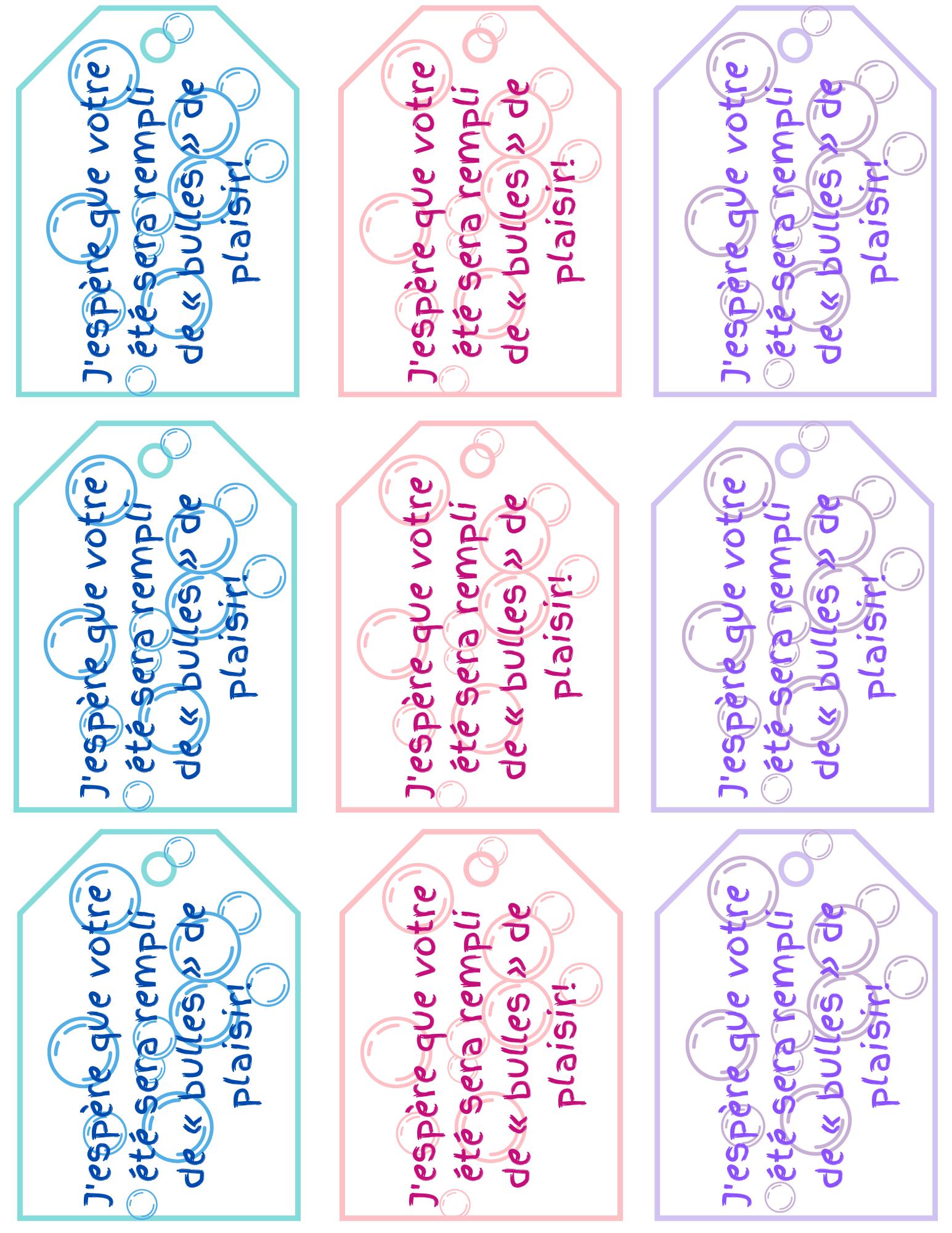 French Student Gift Tags | Printable Bubble Tags | Cadeaux De Fin D ...