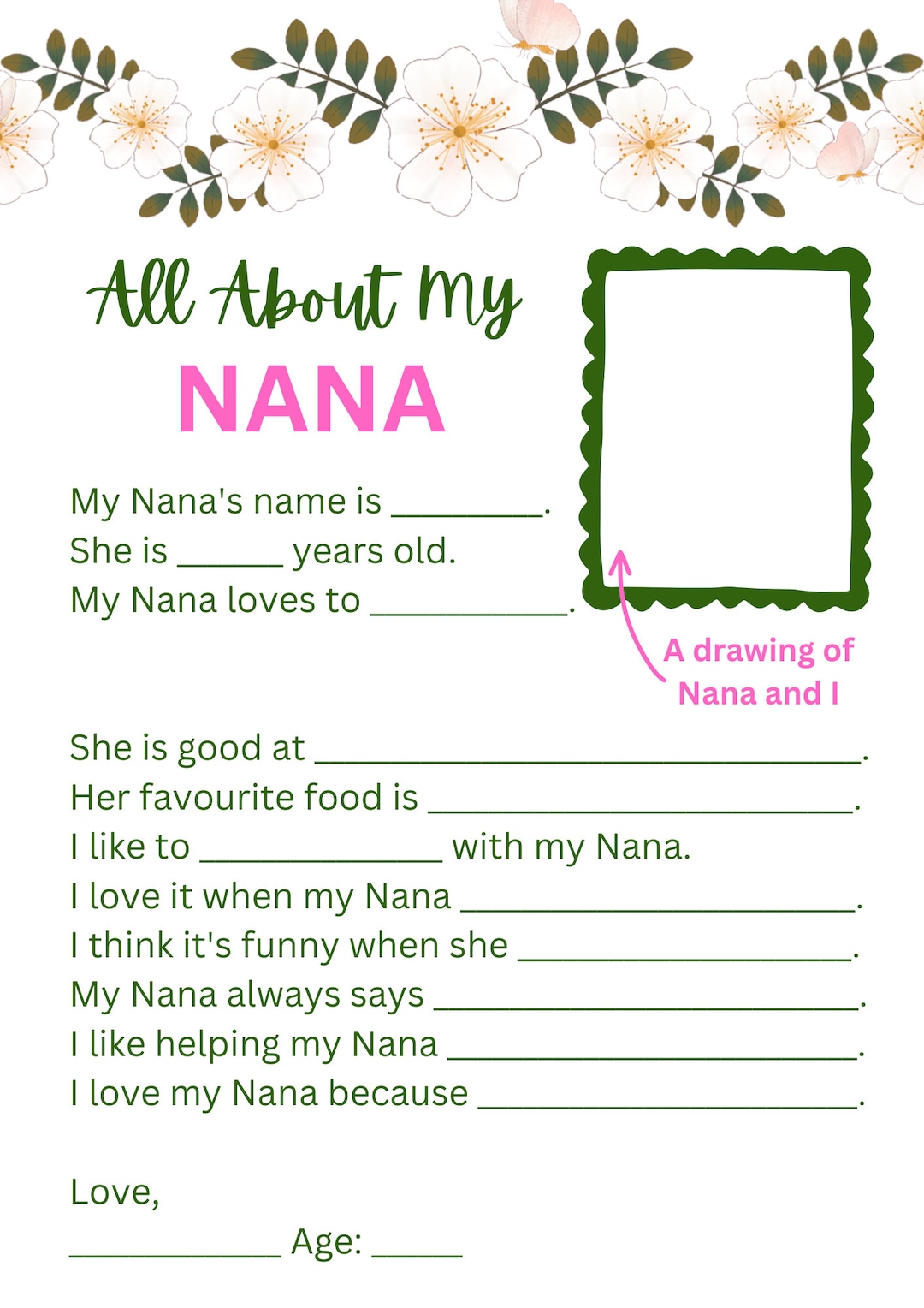 All About My Nana Digital Printable - Etsy