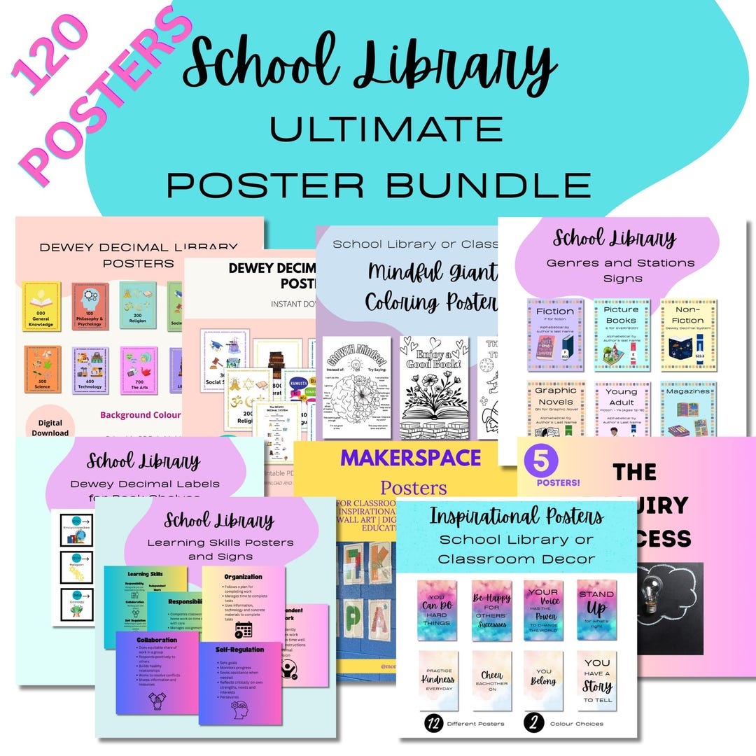 Ultimate School Library Posters Bundle | Dewey Decimal Signs | Genre ...