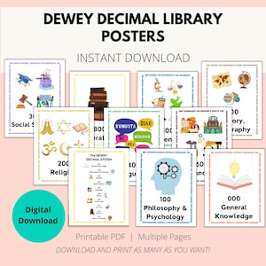 Dewey Decimal Library Signs Digital Printable School Library Decor ...