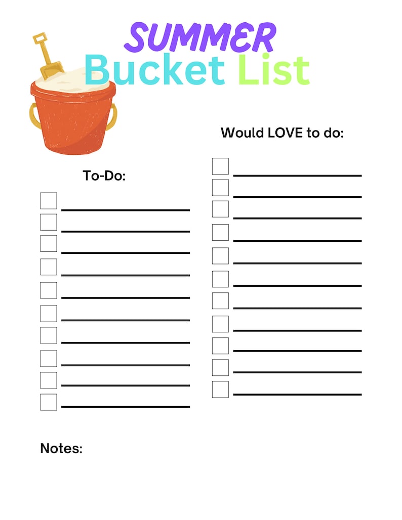 Summer Bucket List digital Printable - Etsy
