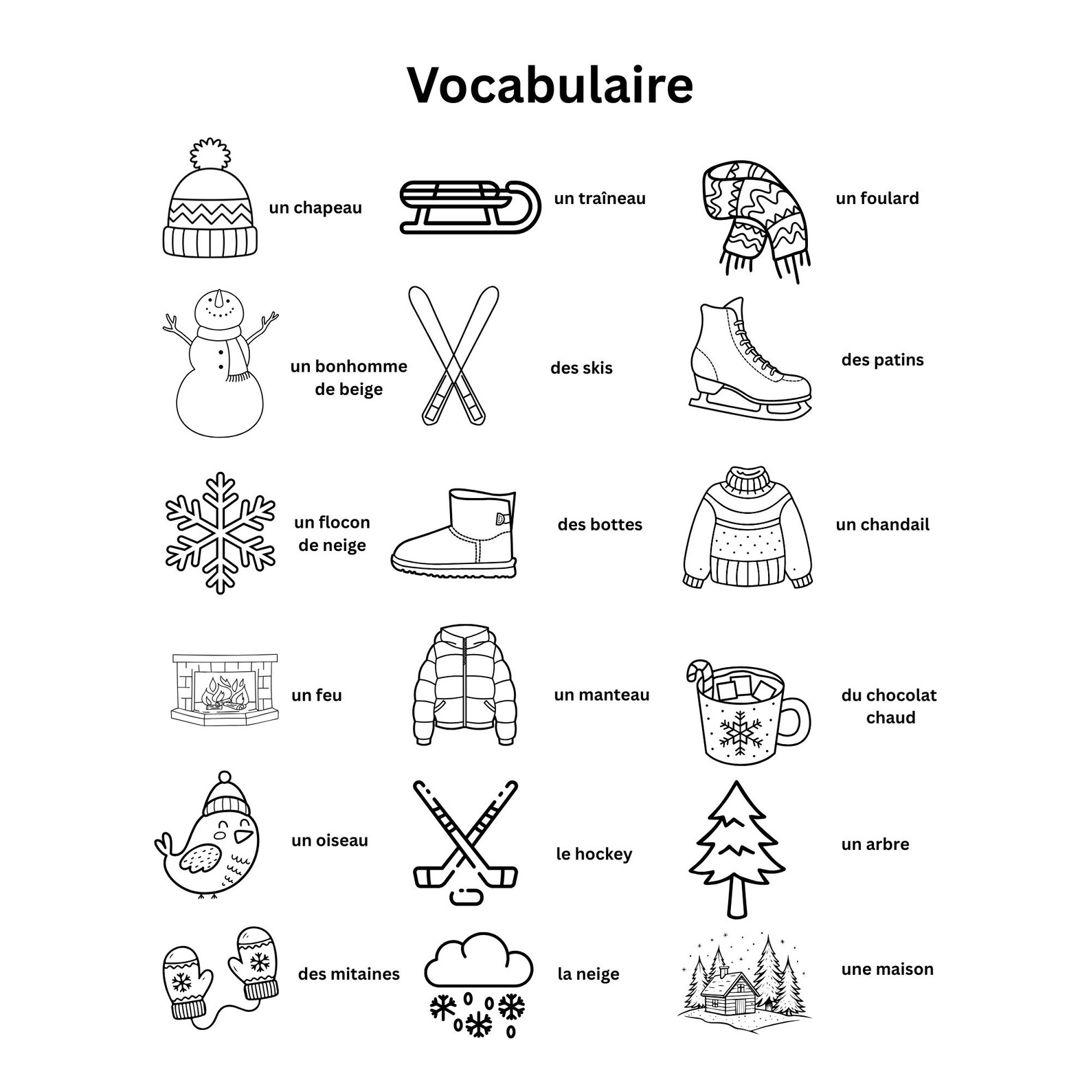 French Winter Vocabulary Printable (l'hiver) - 6-page Activity Book ...