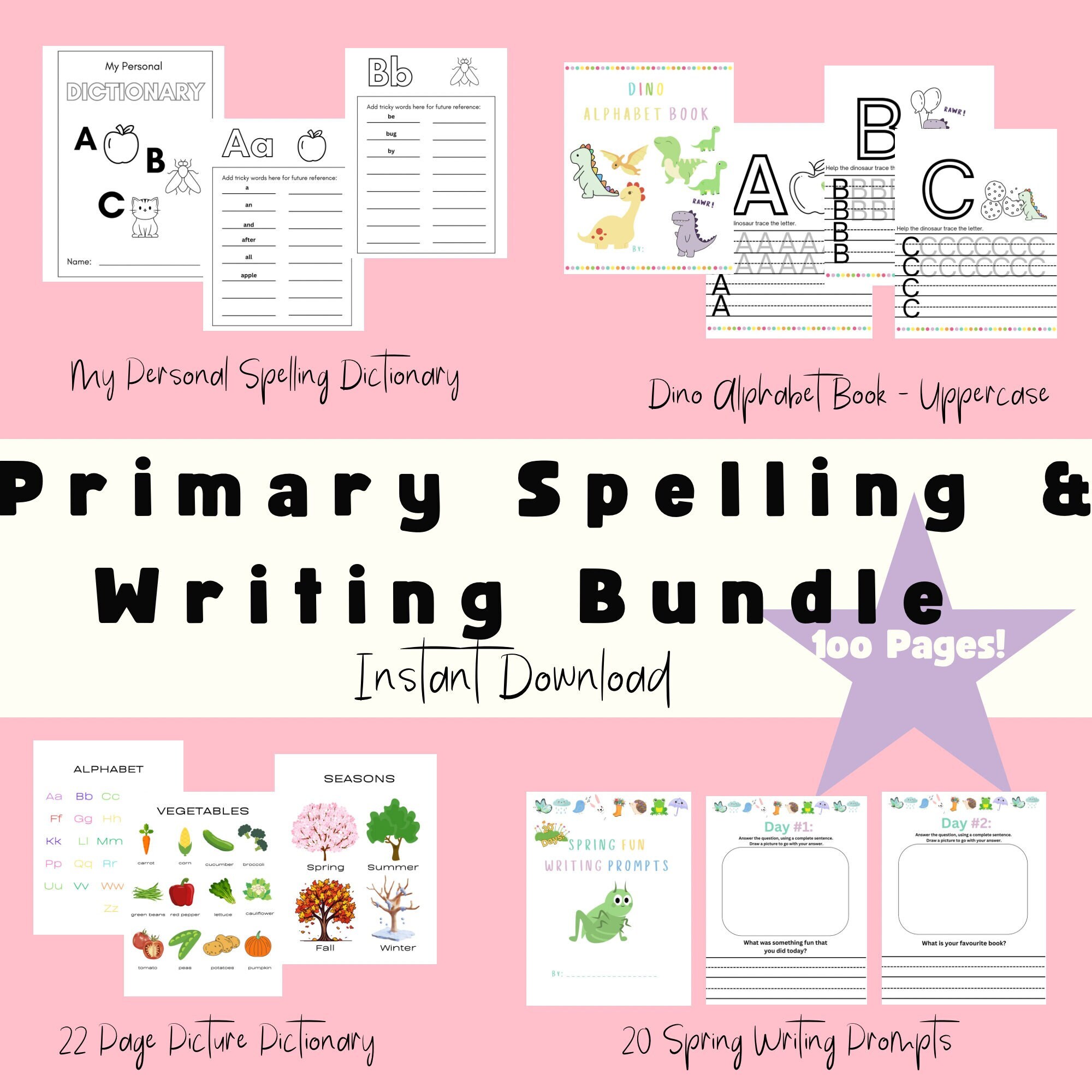 Primary Writing Bundle - ESL - Alphabet - Spelling - Picture Dictionary ...