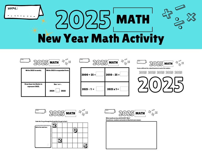 2025 New Year Math Activity - Etsy