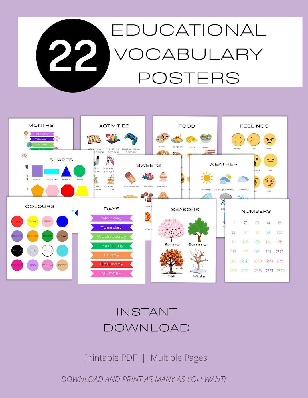 Educational Posters Set - 22 Digital Download Classroom Decorations ...