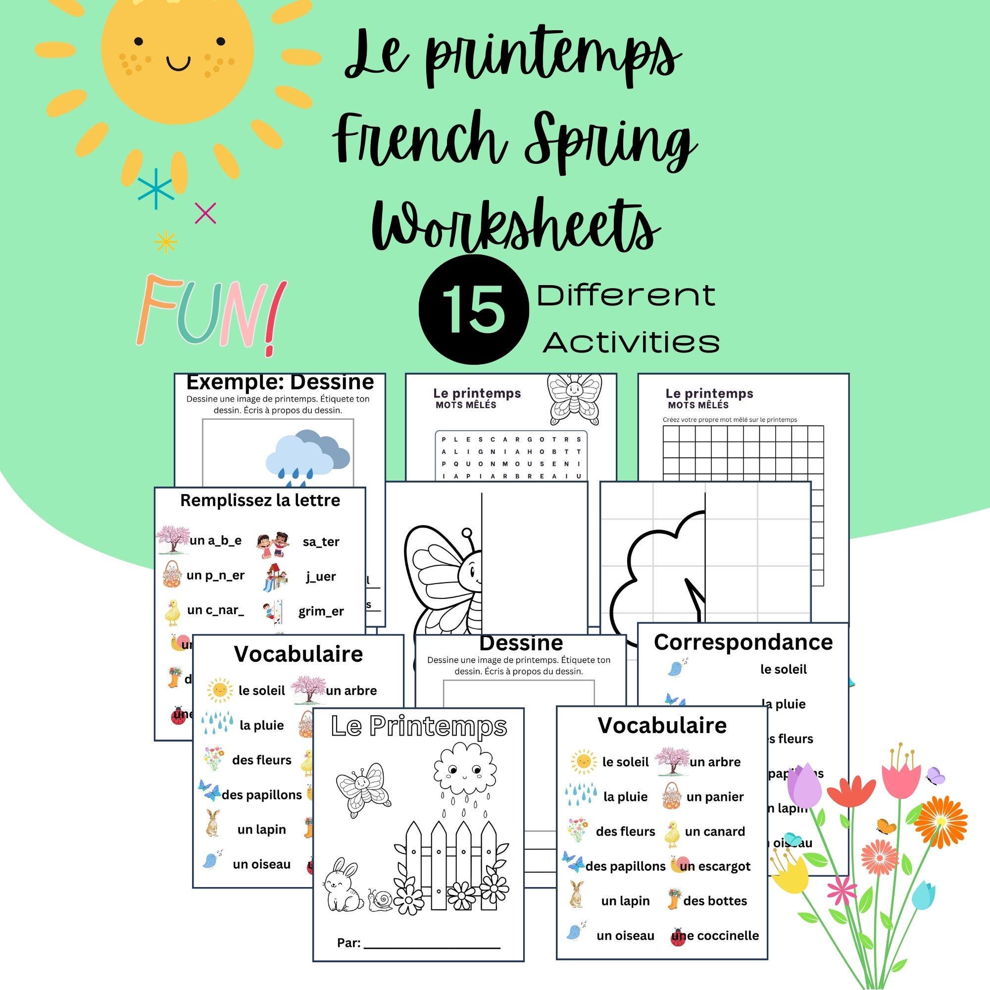 Le Printemps: No-prep French Spring Activities – Printable Worksheets ...