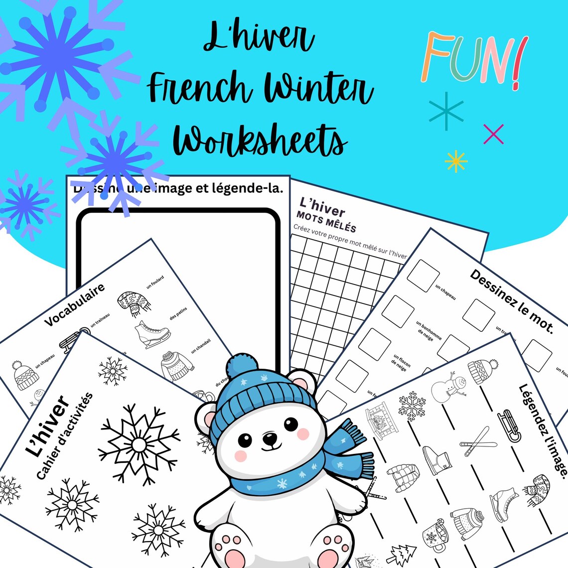 French Winter Vocabulary Printable (l'hiver) - 6-page Activity Book ...