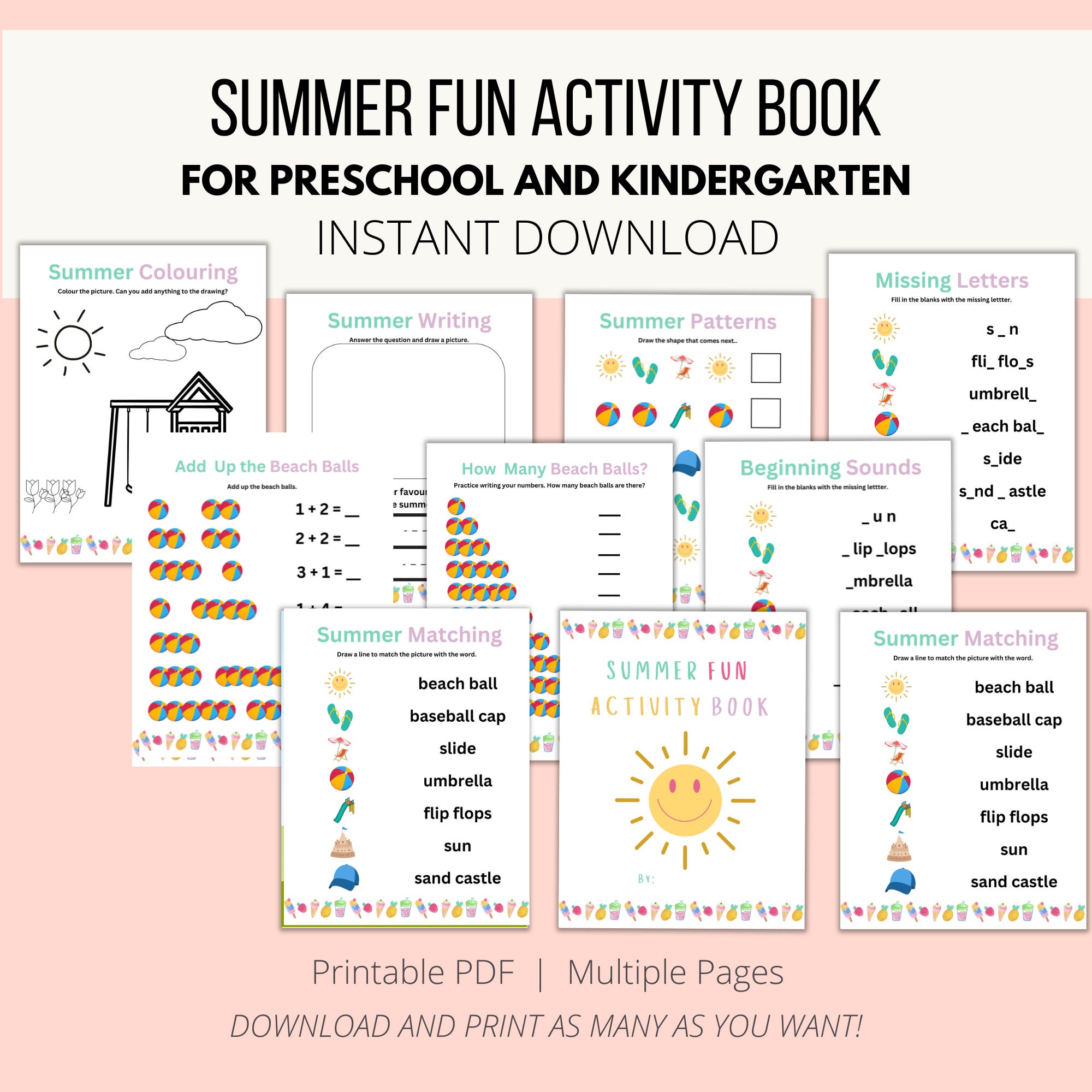 Preschool and Kindergarten Summer Fun Activity Book Digital Download - Etsy