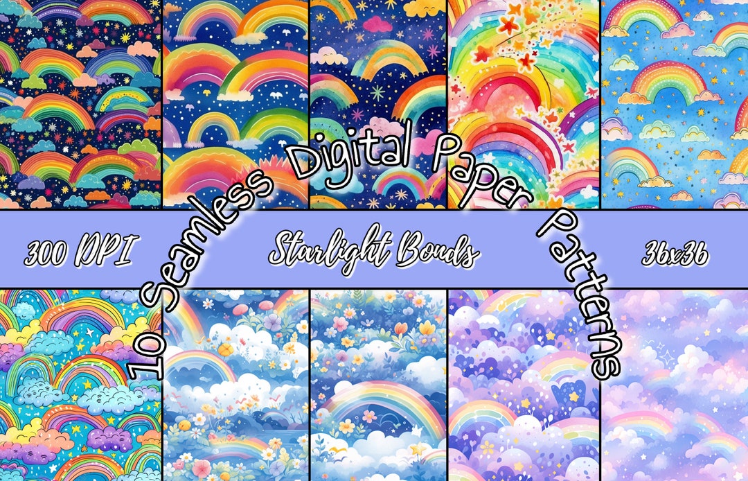 Rainbow Digital Paper Patterns -seamless -watercolor Rainbow Patterns ...