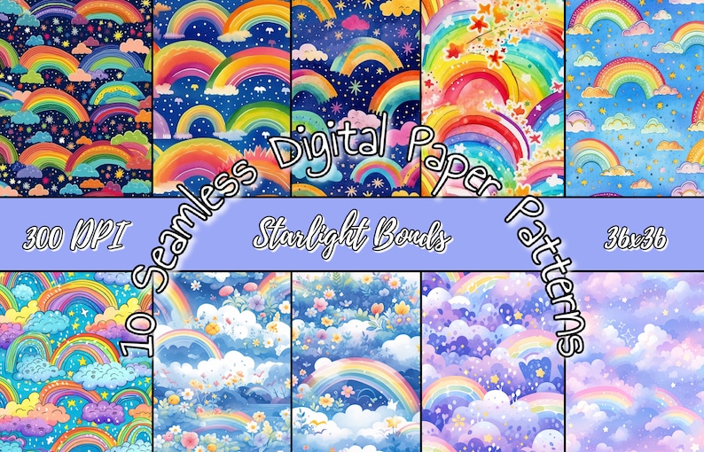 Rainbow Digital Paper Patterns -seamless -watercolor Rainbow Patterns ...