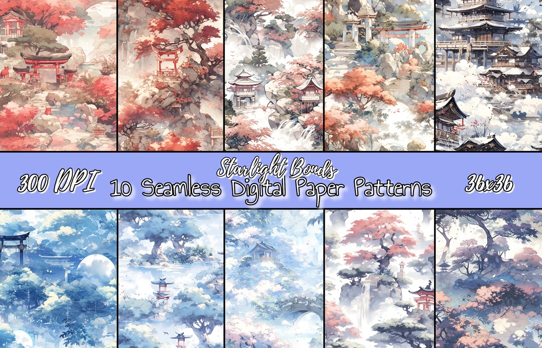 Anime Japanese Digital Paper Scenes | Watercolor Seamless Design ...