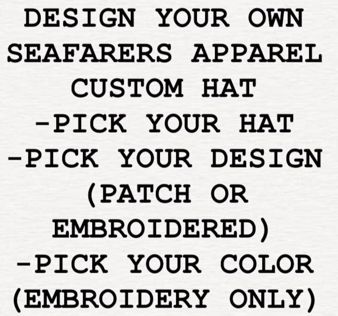 Custom Design Your Own Seafarers Apparel Hat - Etsy Custom Design Your Own Seafarers Apparel Hat - Etsy