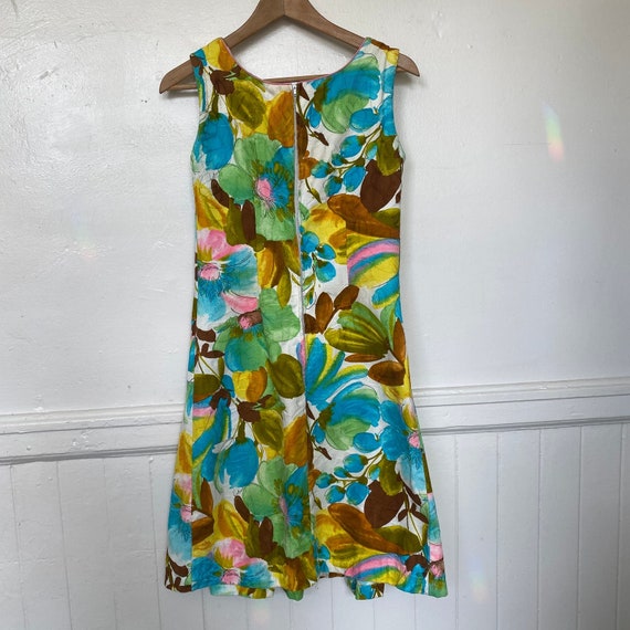 Vintage 1960s Flutterbye Green Blue Floral Tank Mini… - Gem