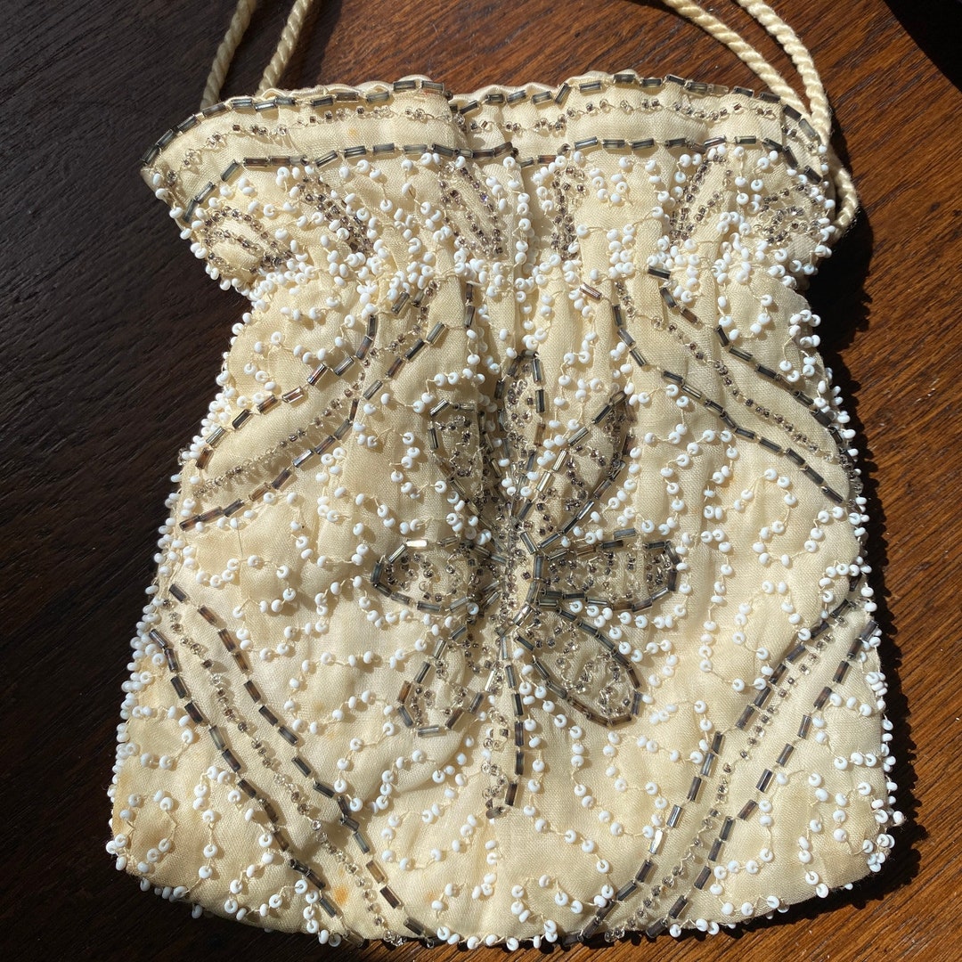 Vintage Antique Silk Floral Beaded Drawstring Pouch Purse - Etsy