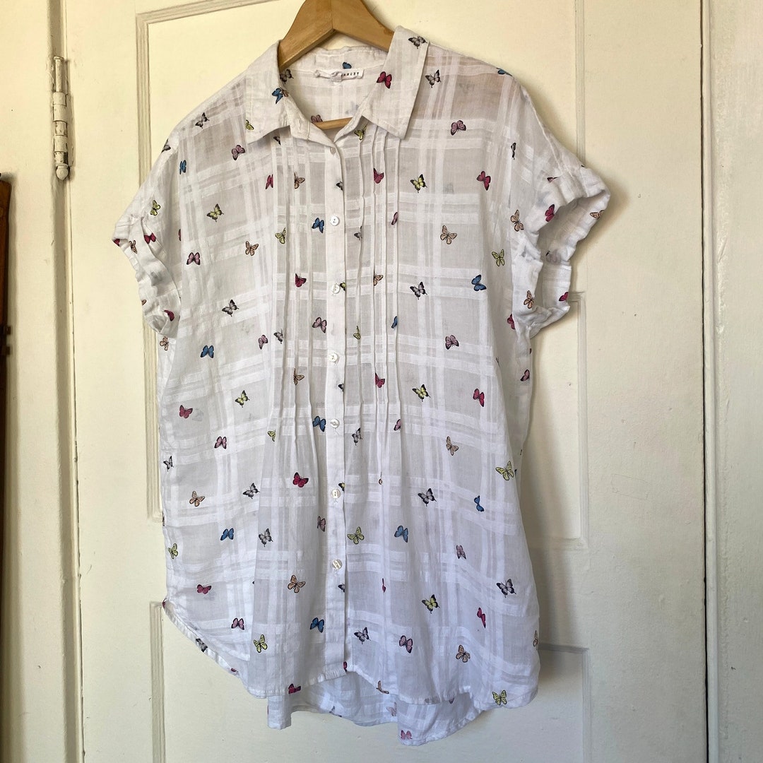 Jane + Delancey Butterfly Short Sleeve Light Button up Shirt White ...