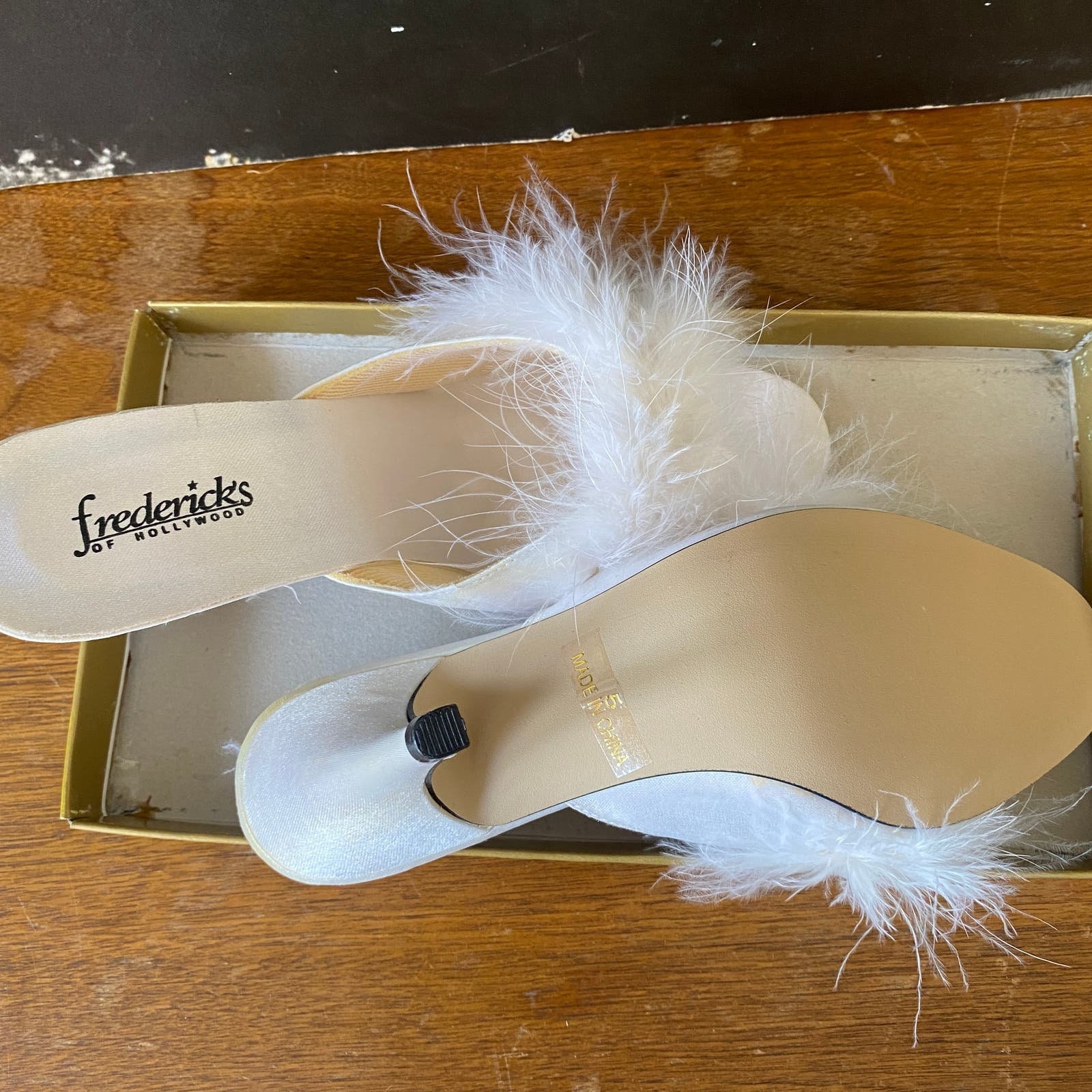 Vintage Frederick's of Hollywood White Feather Slip-on Heels Marabou ...