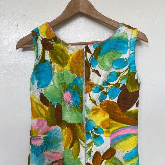 Vintage 1960s Flutterbye Green Blue Floral Tank Mini… - Gem