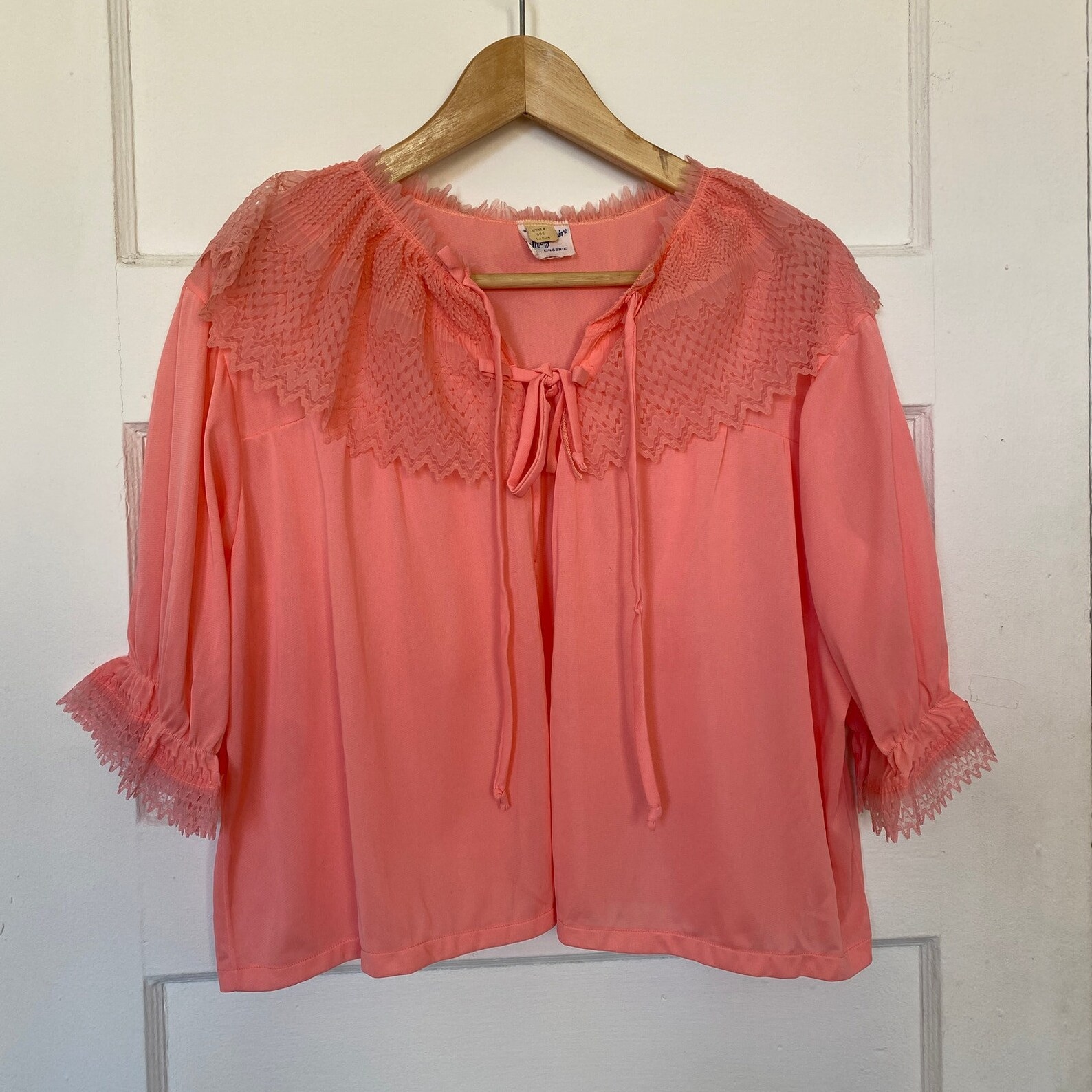 Vintage Pink Frilly Tie Closure Lingerie Top Poly Quarter Sleeve - Etsy