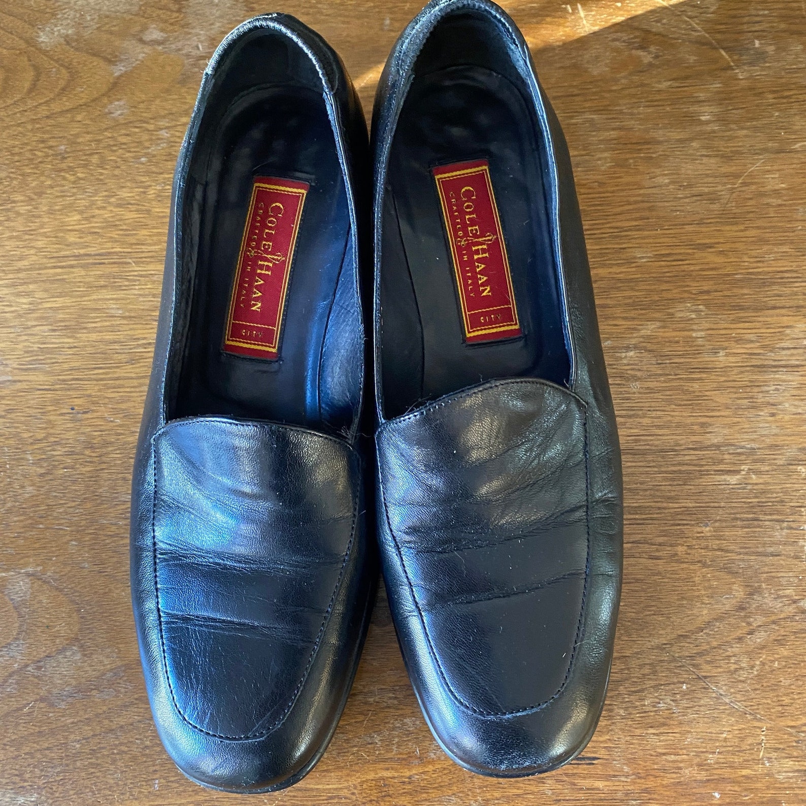 Vintage Cole Haan 7 Black Leather Loafers Elastic Heel - Etsy