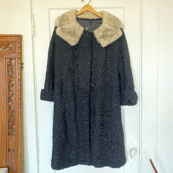 Vintage 1960s Evans Persian Lamb Fur Collar Coat Blac… - Gem