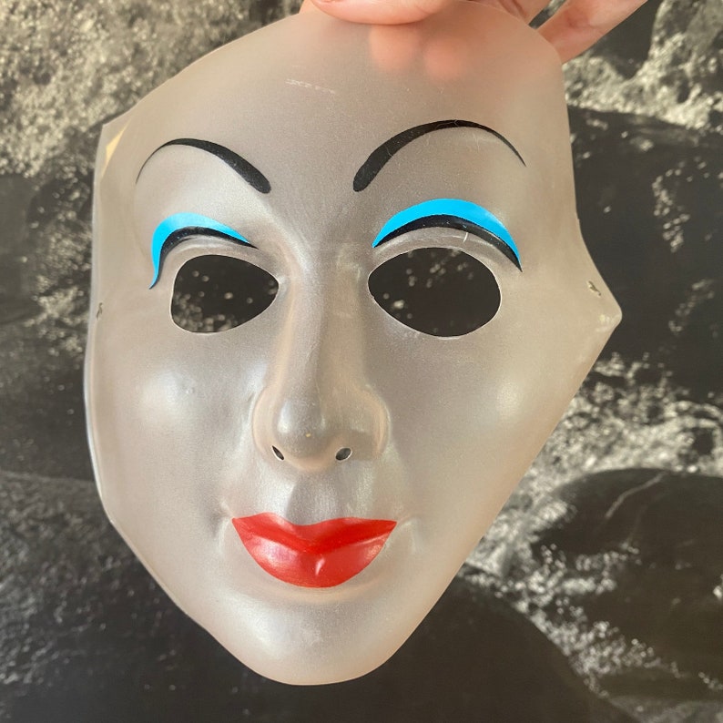 Vintage Halloween Translucent Mask 1970s Woman Eyebrow Blue Eyeshadow ...