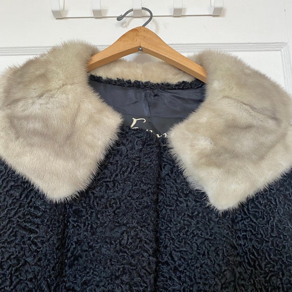 Vintage 1960s Evans Persian Lamb Fur Collar Coat Blac… - Gem