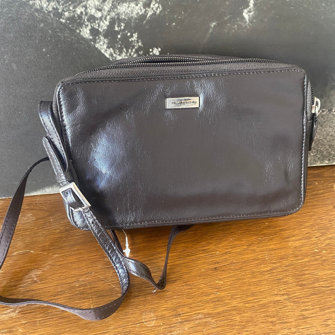 Wilsons Pelle Studio Black Leather Crossbody Purse Bag Wallet Zip ...