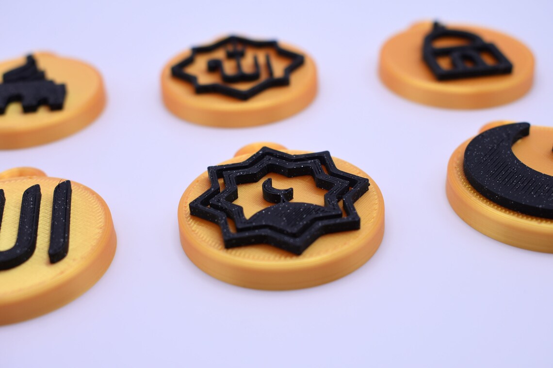 Black and Gold Muslim Symbol Keychains • 3D Printed • Islamic Eid Gift ...