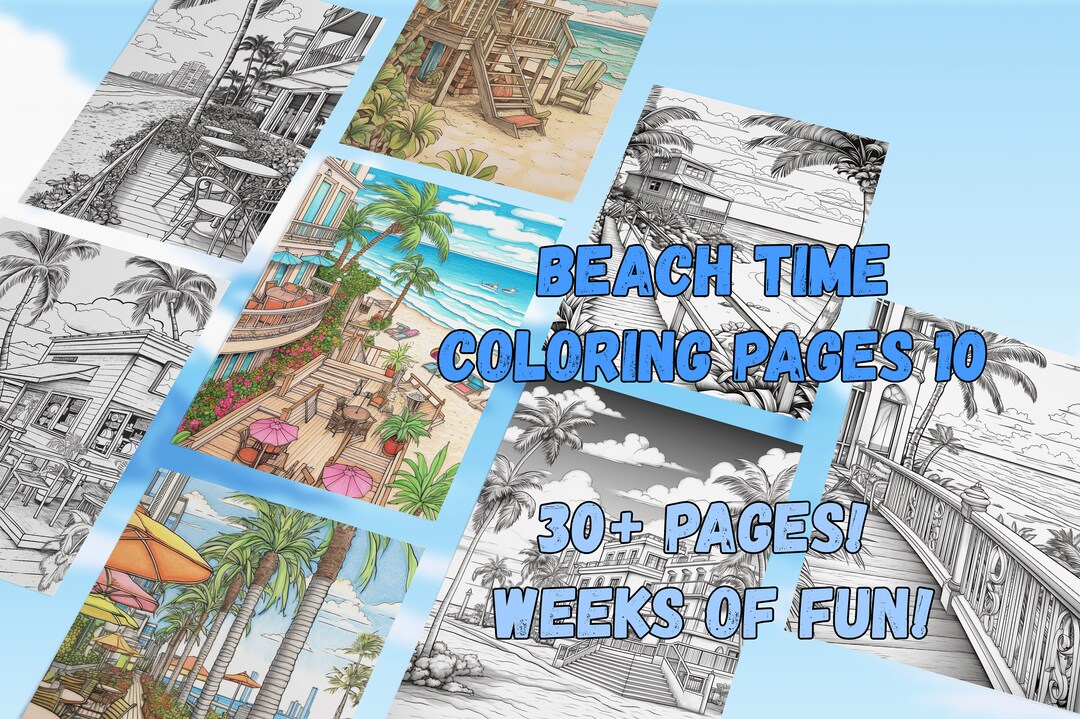 30 Beach Time Coloring Pages 10 / Adults Kids Coloring Book - Etsy