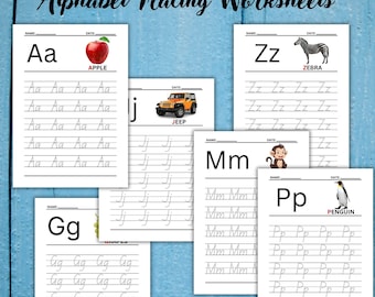 Printable Alphabet 26 ABC Phonics Tracing Cards. Preschool- Handwriting ...