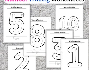 10 Number Tracing Worksheets, Traceable Numbers, Preschool Worksheets ...