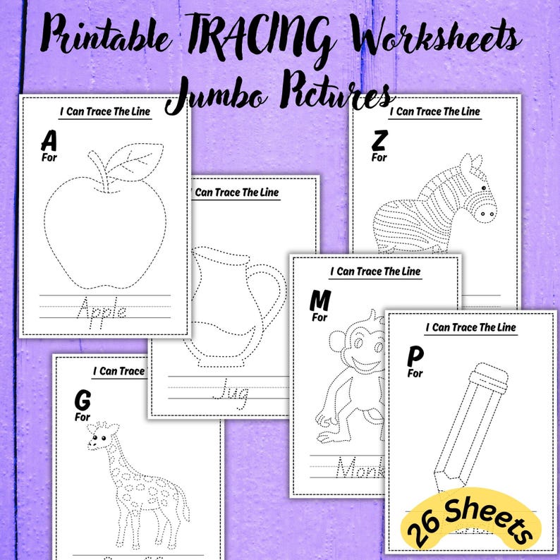 26 Jumbo Tracing Worksheets, Printable Preschool Trace Pages ...