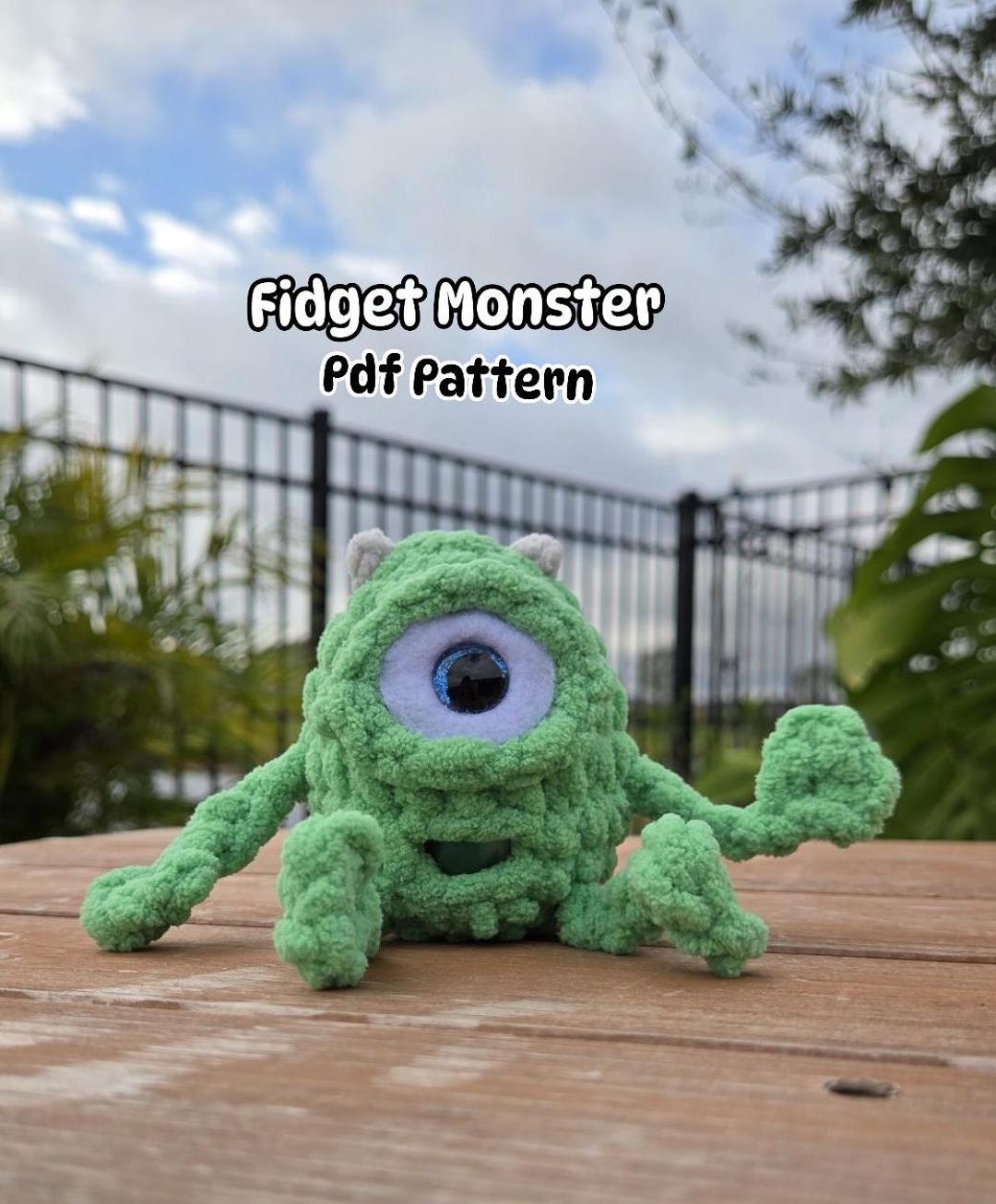 Crochet Monster Fidget Toy Pattern: Green One-eyed Plush (PDF Pattern ...