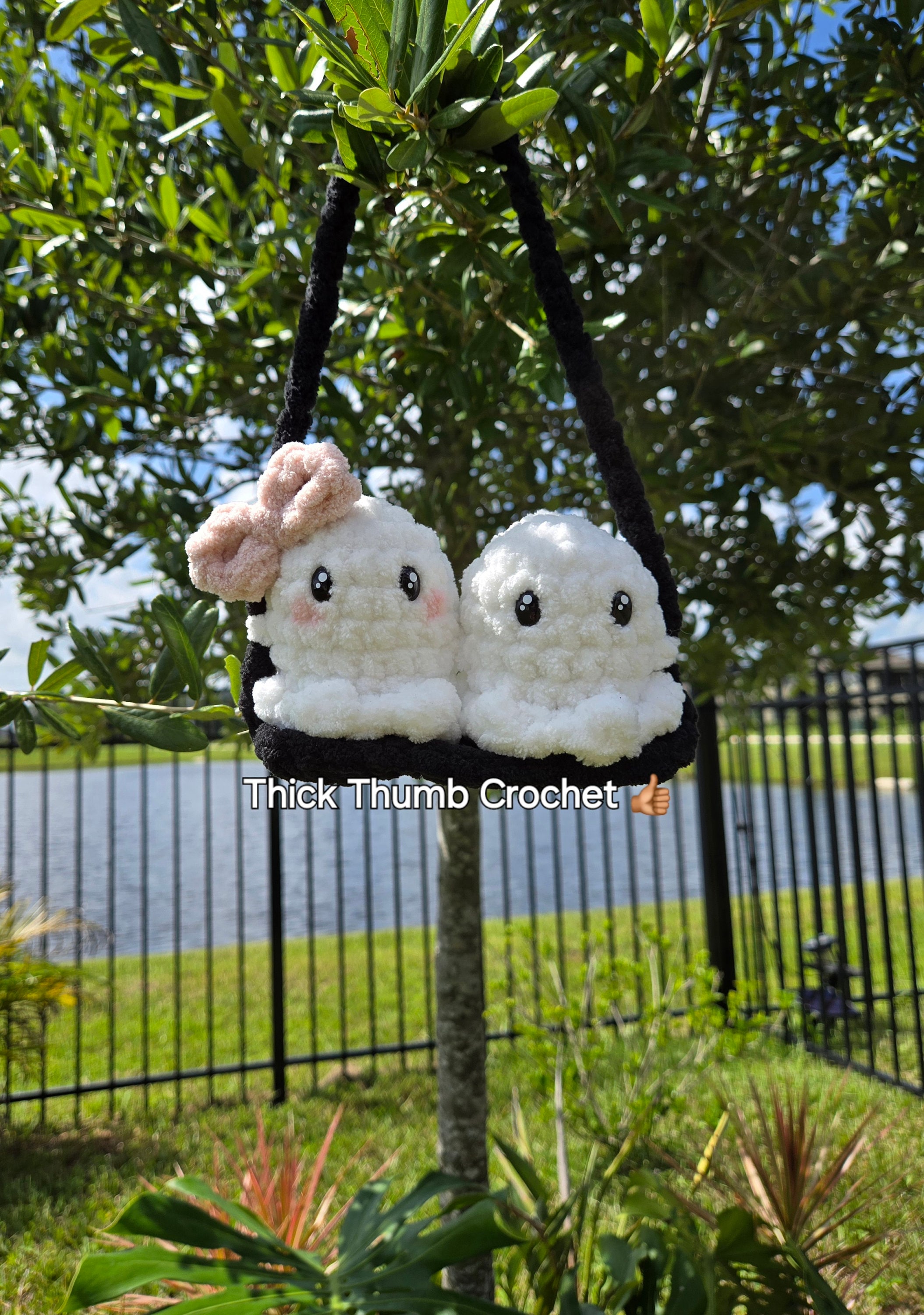 Cute Swinging Ghost, Plushie Ghost With a Bow, Ghost Pair on a Swing ...