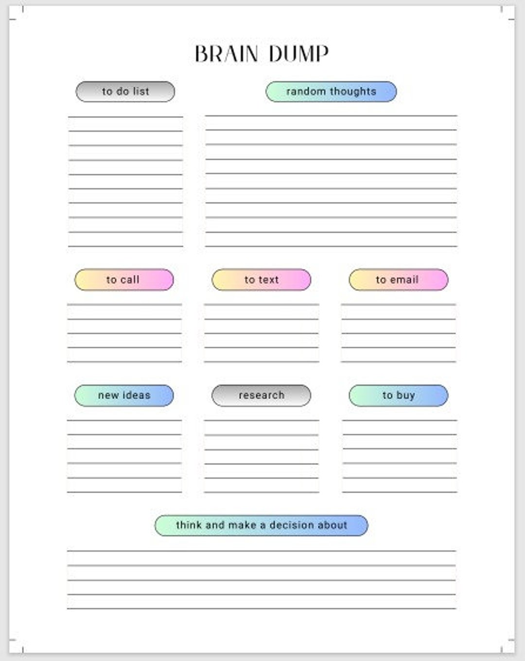 Brain Dump Digital Pdf Printable Minimalist Productivity - Etsy