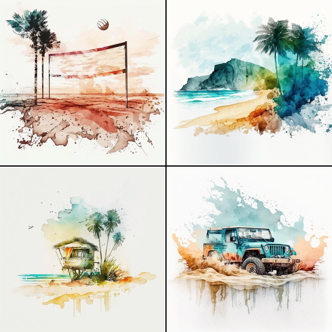 Watercolor Beach Clipart Beach Images Digital Planner Travel Clipart ...