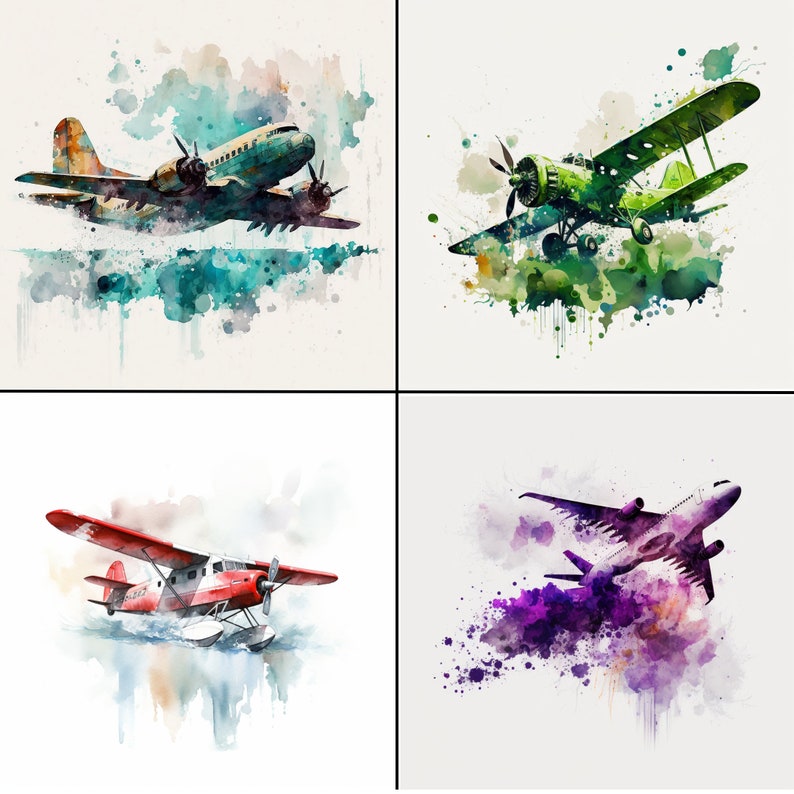Watercolor Airplane Clipart Travel Images Watercolor Png's | Set of 20 ...
