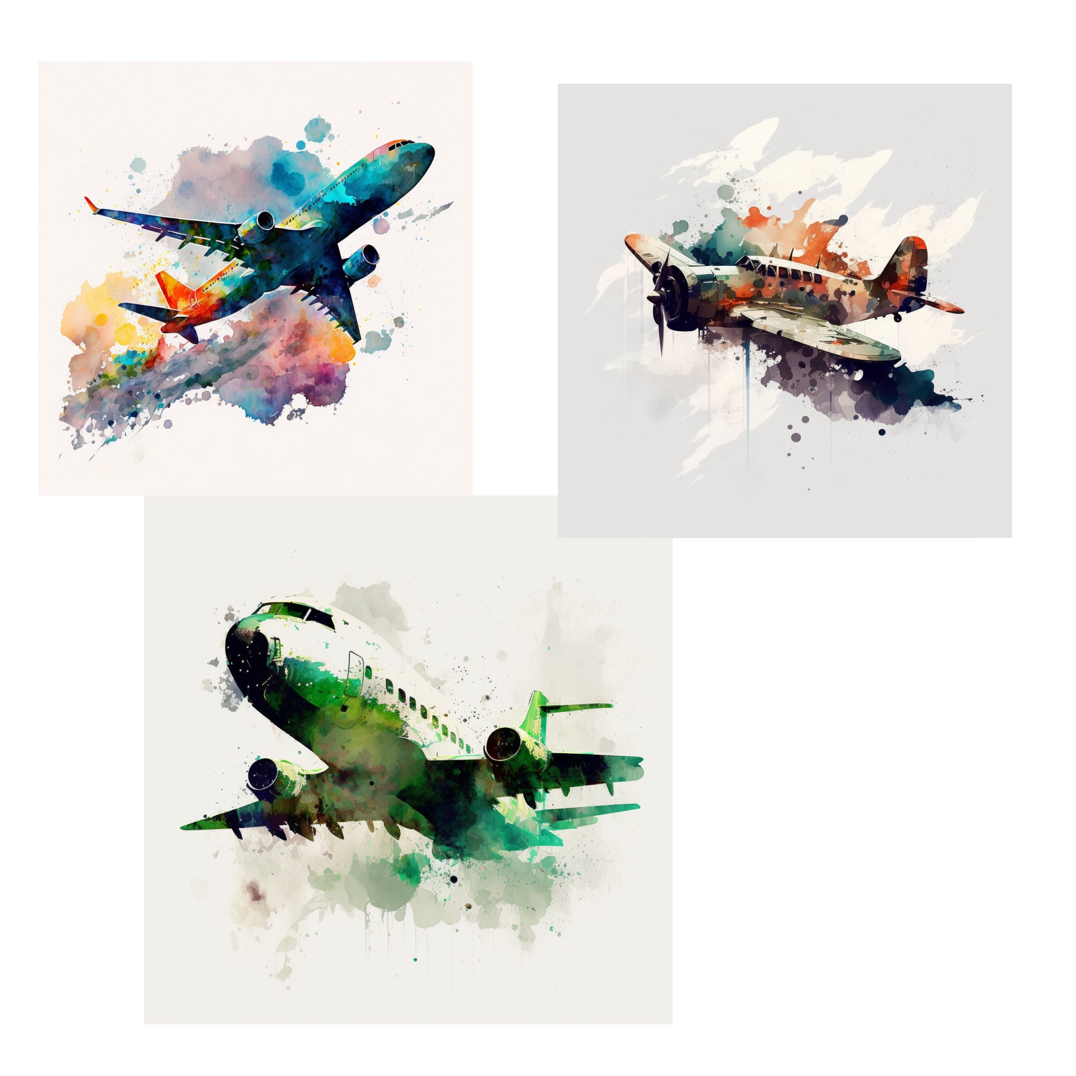 Watercolor Airplane Clipart Travel Images Watercolor Png's | Set of 20 ...
