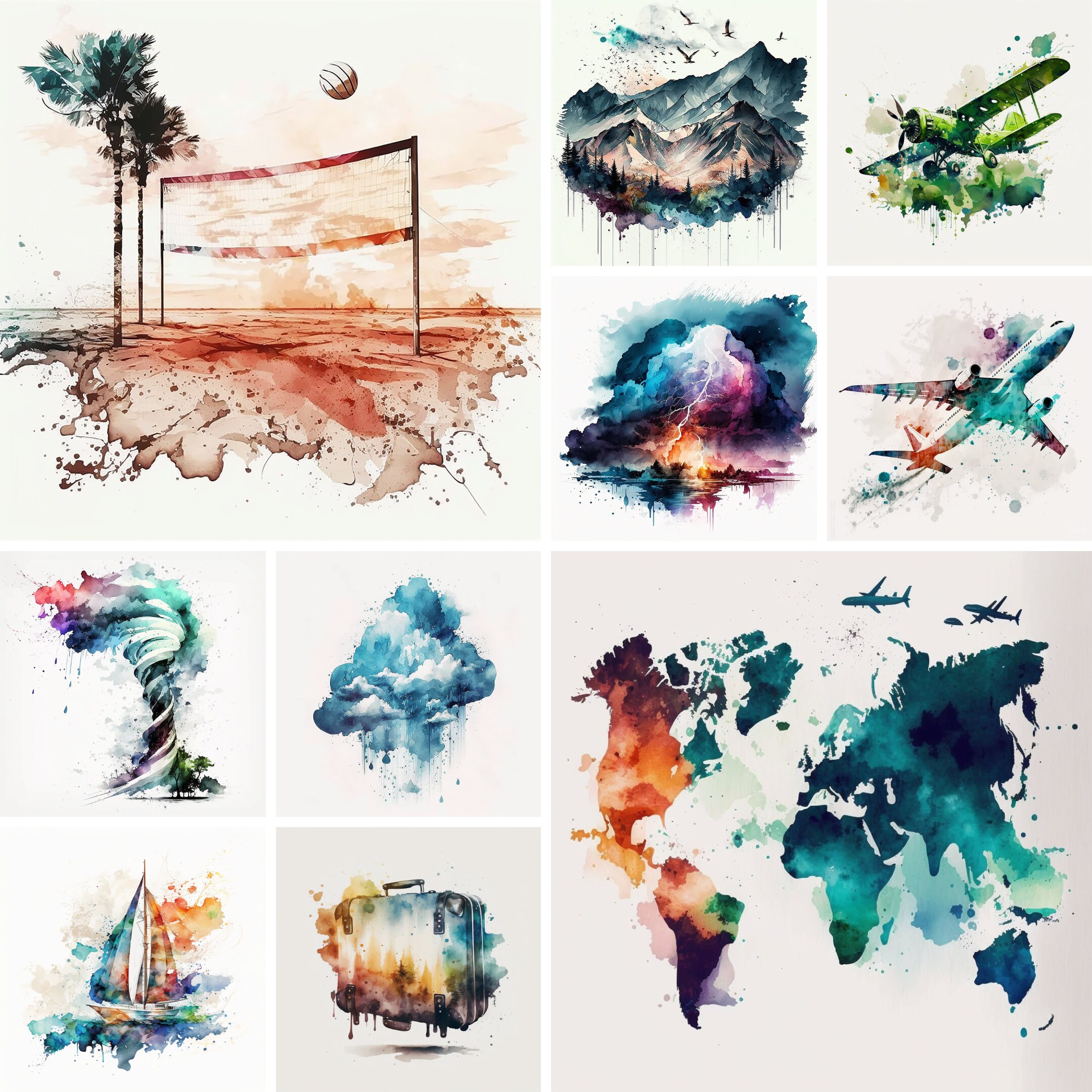 Watercolor Travel Clipart Png's Adventure Clipart | Set of 30 Images ...