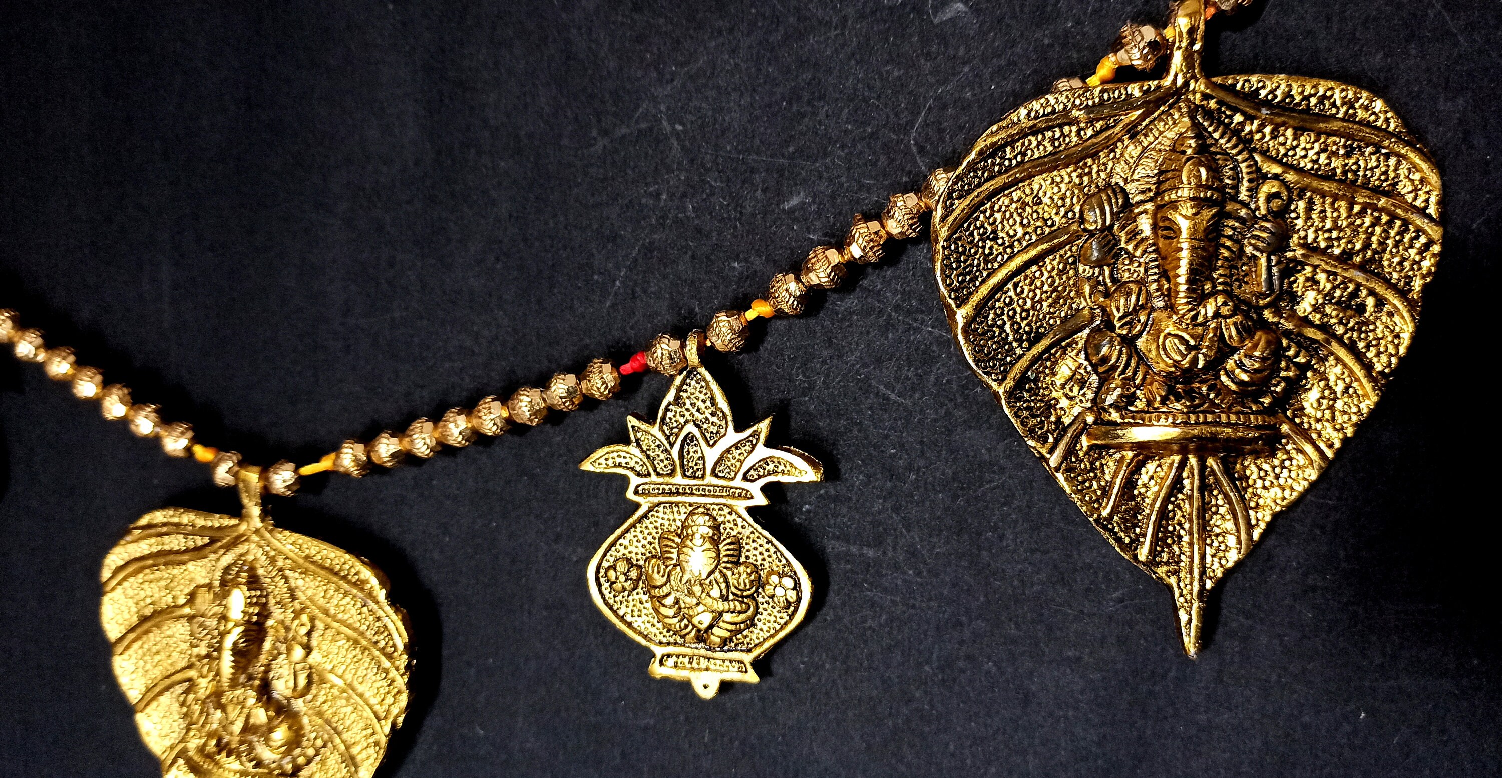 Golden Laxmi Ganesh on Leaf Metal Kalash Wall Door Hanging - Etsy