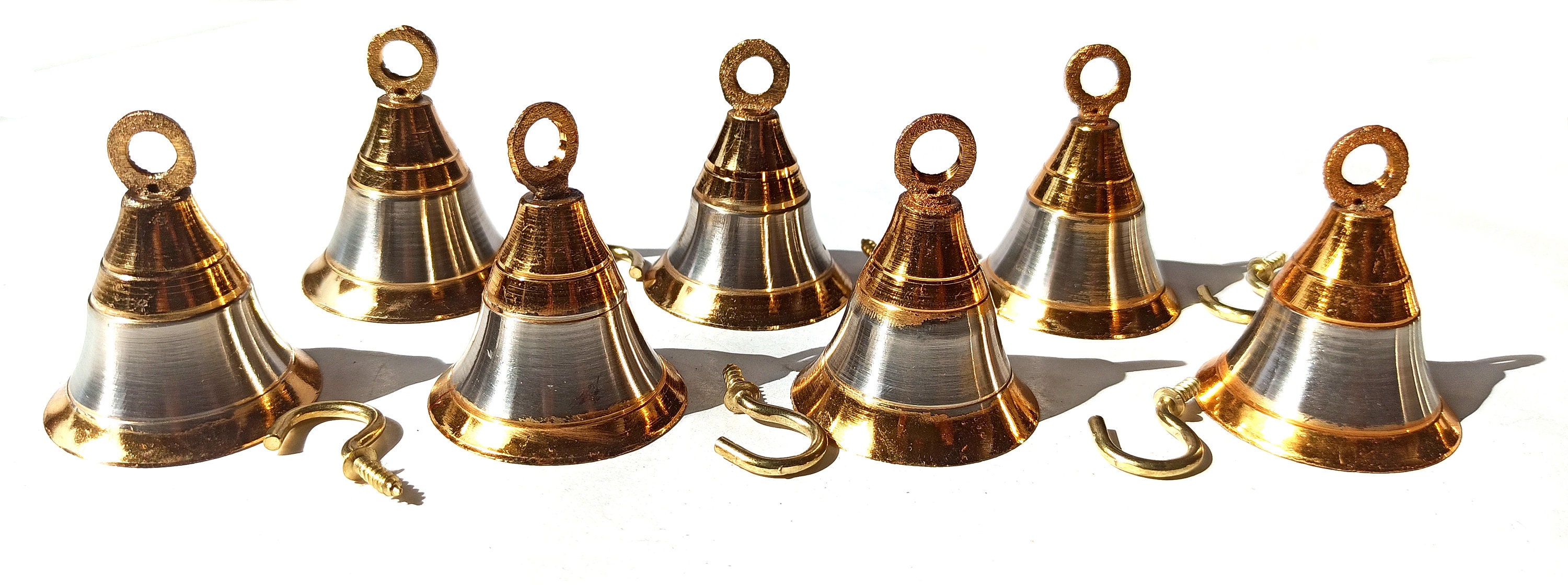 Solid Brass Bells for Home Decor 2 Inch Size Set of 6 With Hooks ...