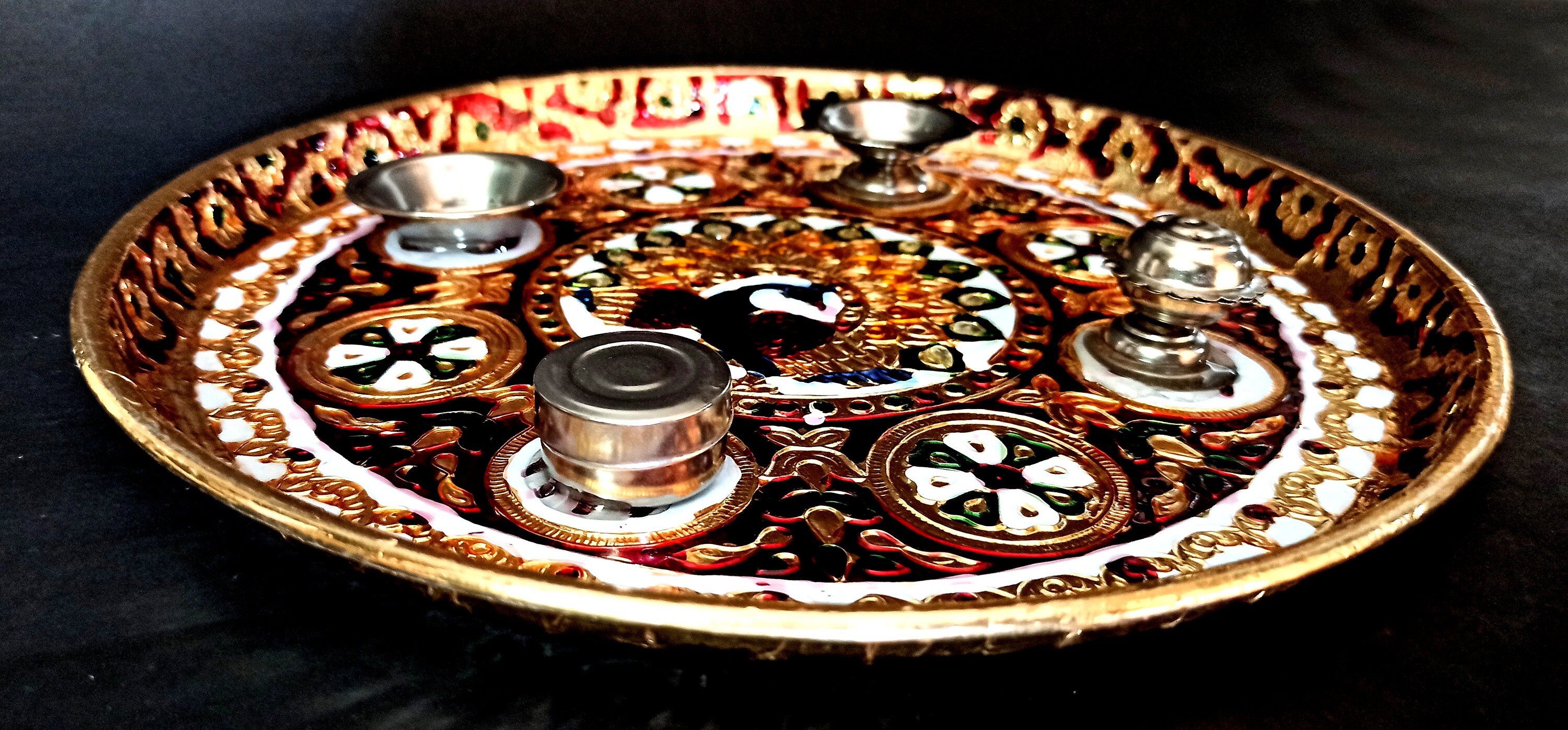 Stainless Steel Diwali Pooja Thali Tray for Temple Decor Arti Thali ...