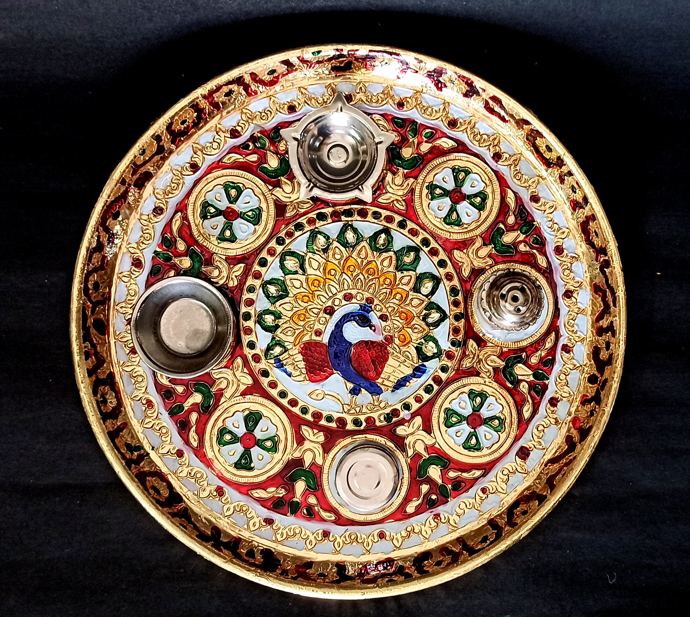 Stainless Steel Diwali Pooja Thali Tray for Temple Decor Arti Thali ...